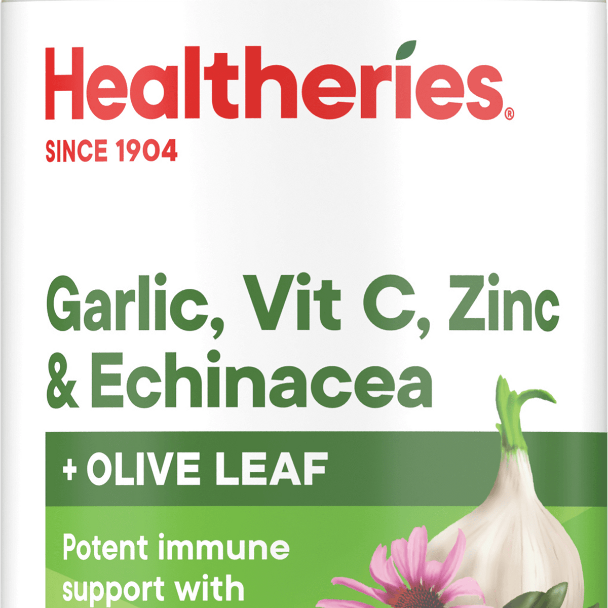 Healtheries Garlic, Vit C, Zinc & Echinacea with Olive Leaf Tablets ...