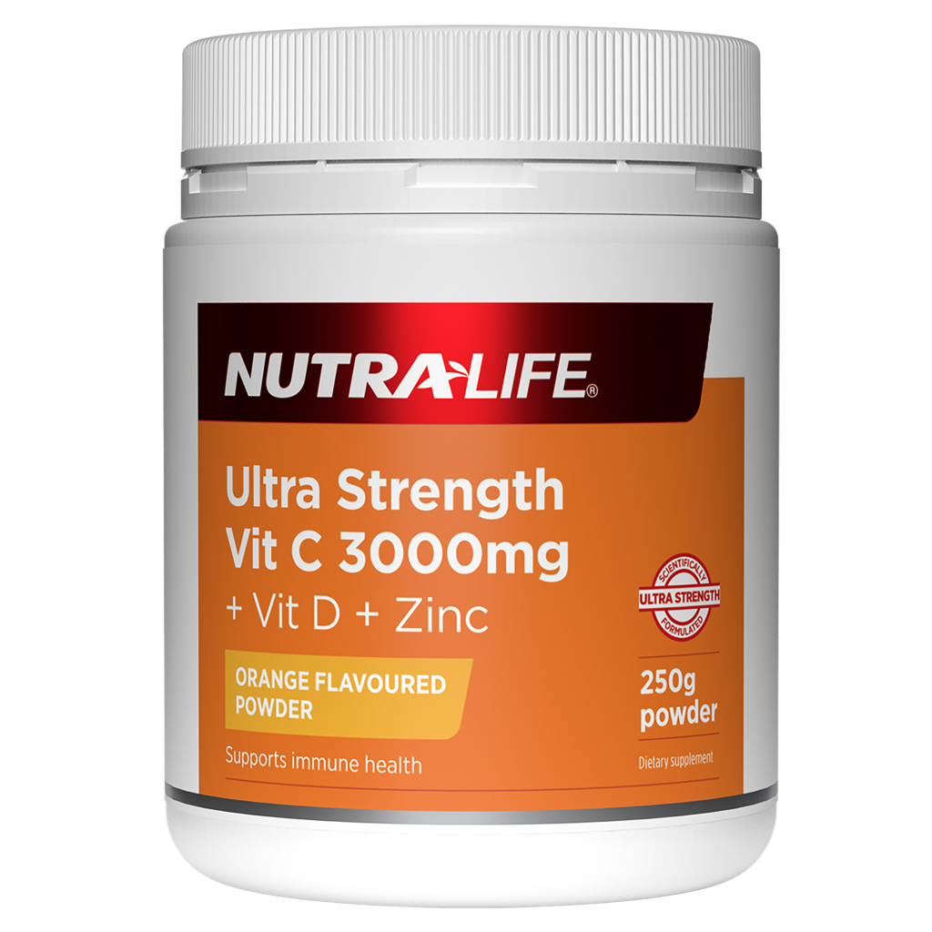 Nutralife Ultra Strength Vit C 3000mg + Vit D + Zinc 250g Powder